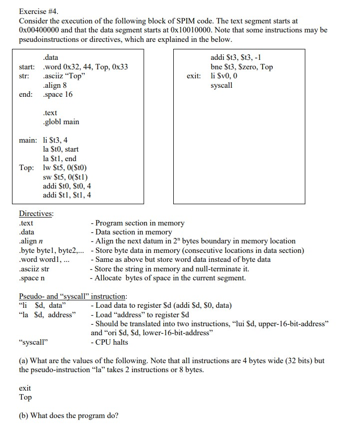 Exercise #4. Consider the execution of the following | Chegg.com