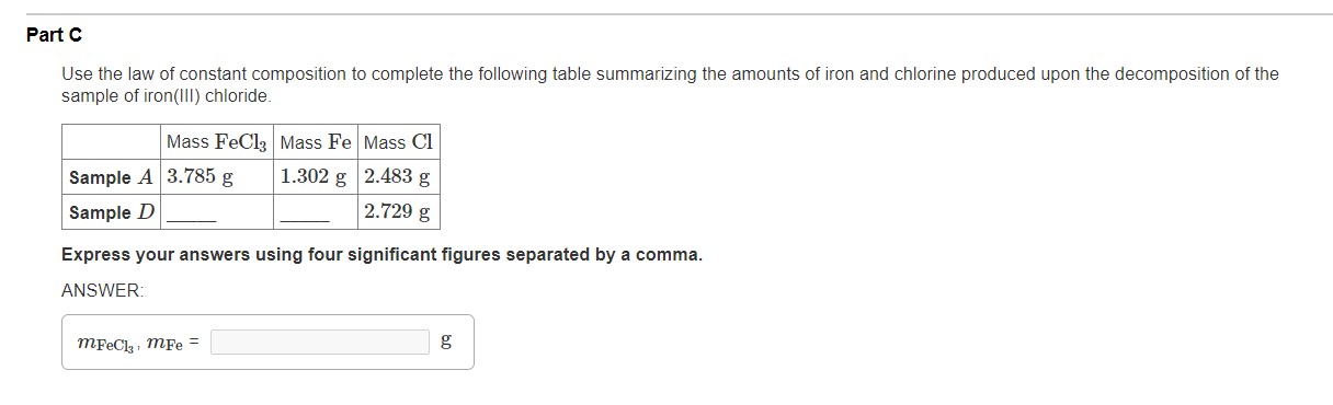 Solved Part CUse the law of constant composition to complete | Chegg.com