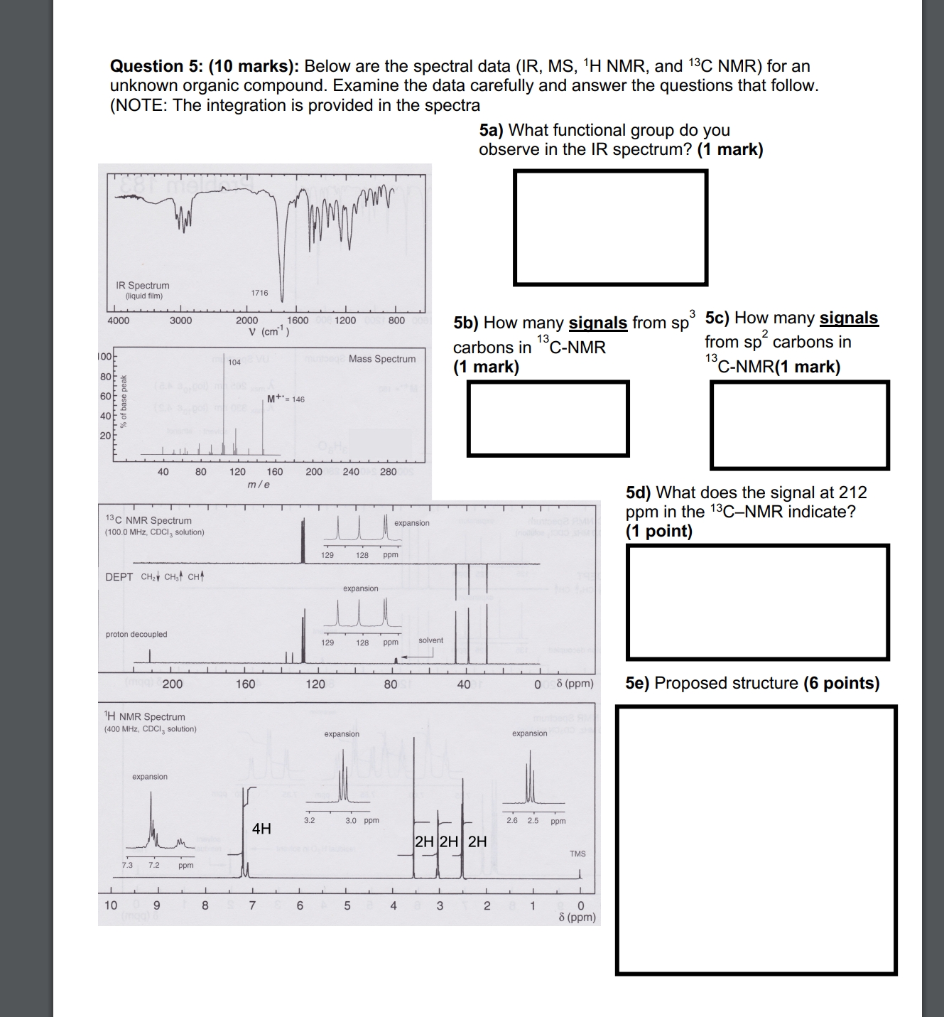 Solved Question 5: (10 marks): Below are the spectral data | Chegg.com