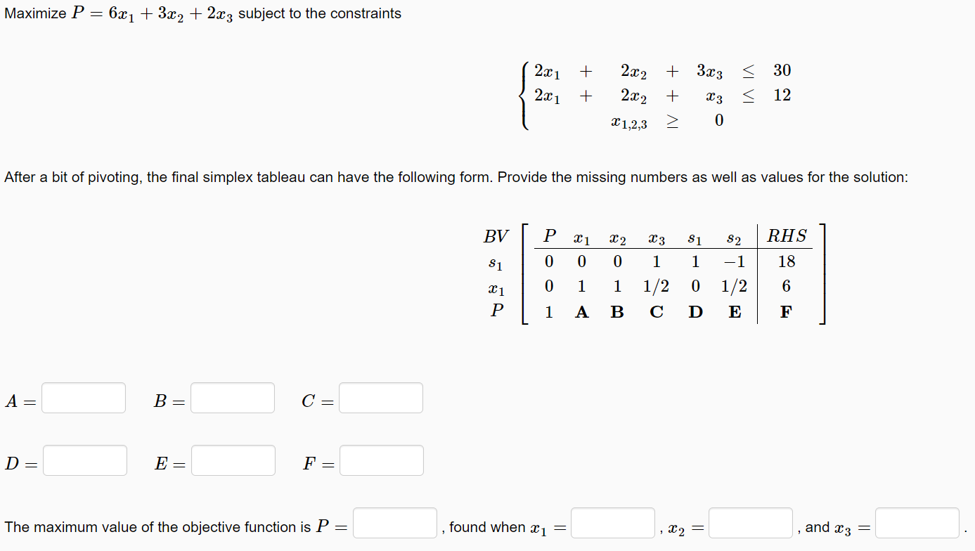 Solved Maximize P=6x1+3x2+2x3 subject to the constraints | Chegg.com