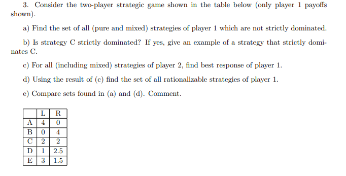Solved 3. Consider the two-player strategic game shown in | Chegg.com