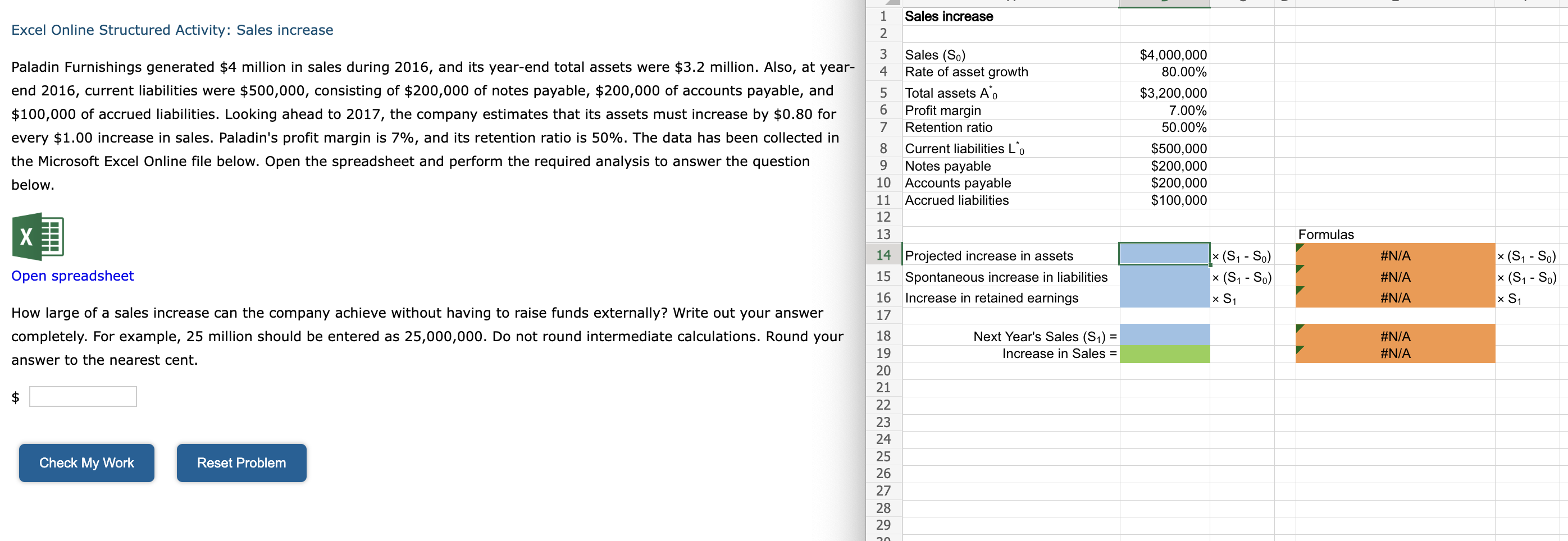 Solved Excel Online Structured Activity: Sales increase | Chegg.com