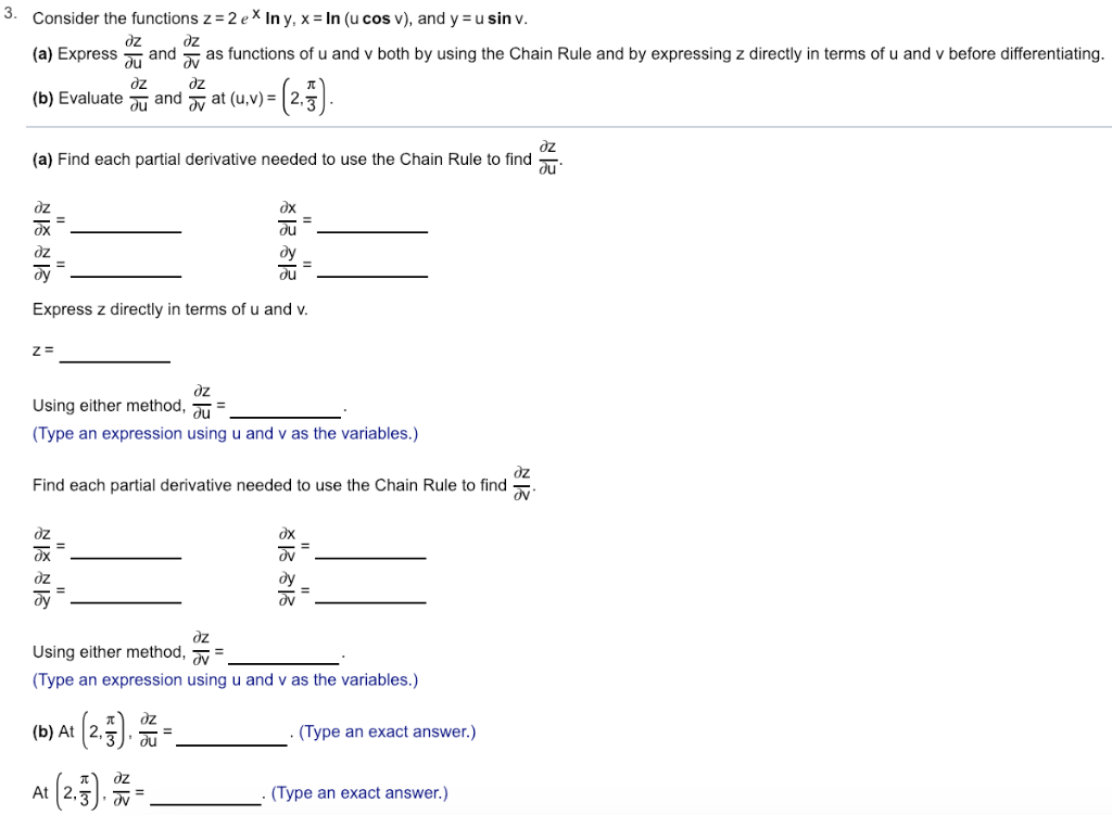 Solved 3. Consider the functions z-2 eX Iny, x -In (u cos | Chegg.com
