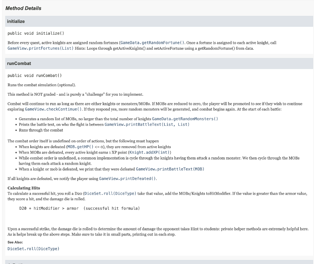 Solved public void start() Starts the game, causing it to | Chegg.com