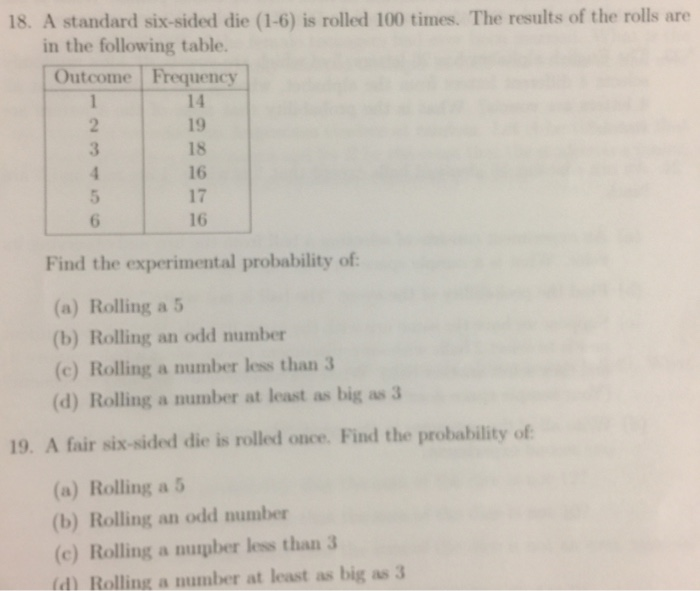 Solved 18. A standard six-sided die (1-6) is rolled 100 | Chegg.com