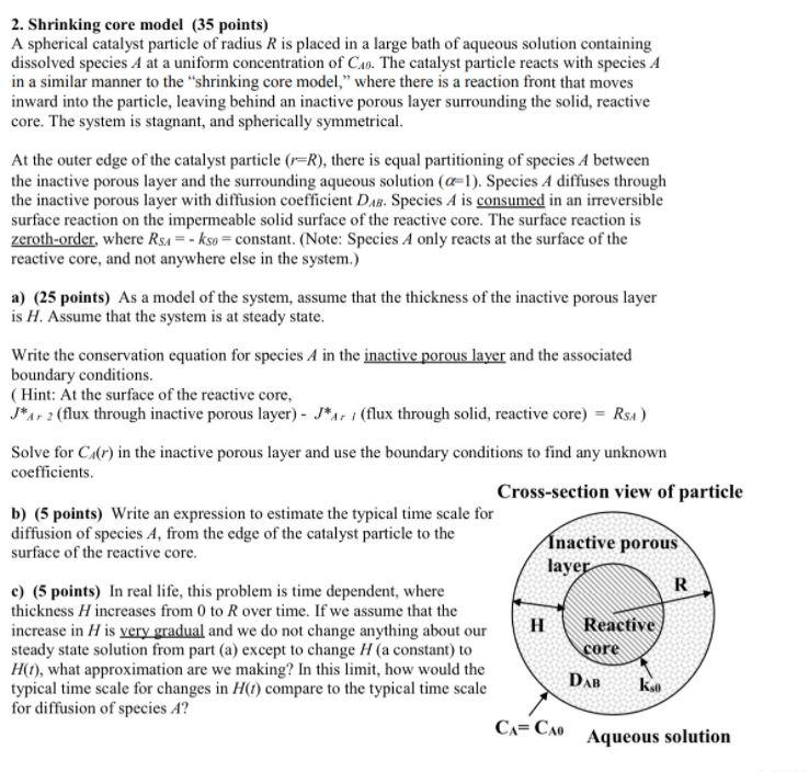 2. Shrinking core model (35 points) A spherical | Chegg.com