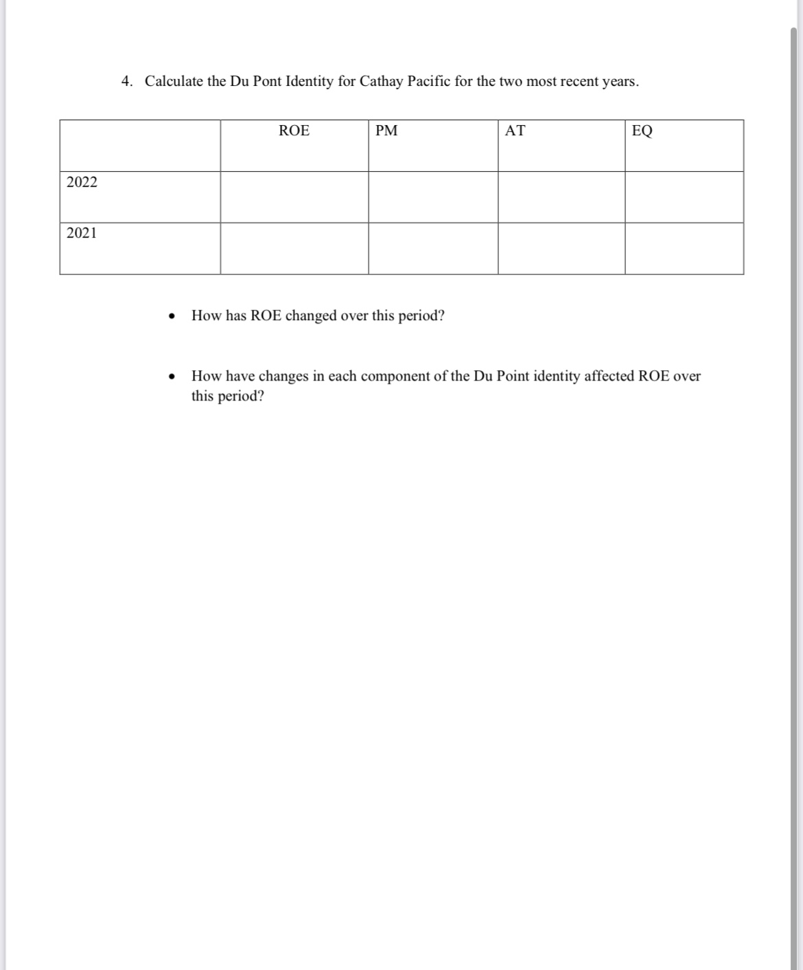 Solved 4. Calculate the Du Pont Identity for Cathay Pacific | Chegg.com