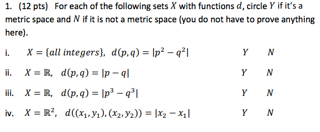 Solved 1. (12 pts) For each of the following sets X with | Chegg.com