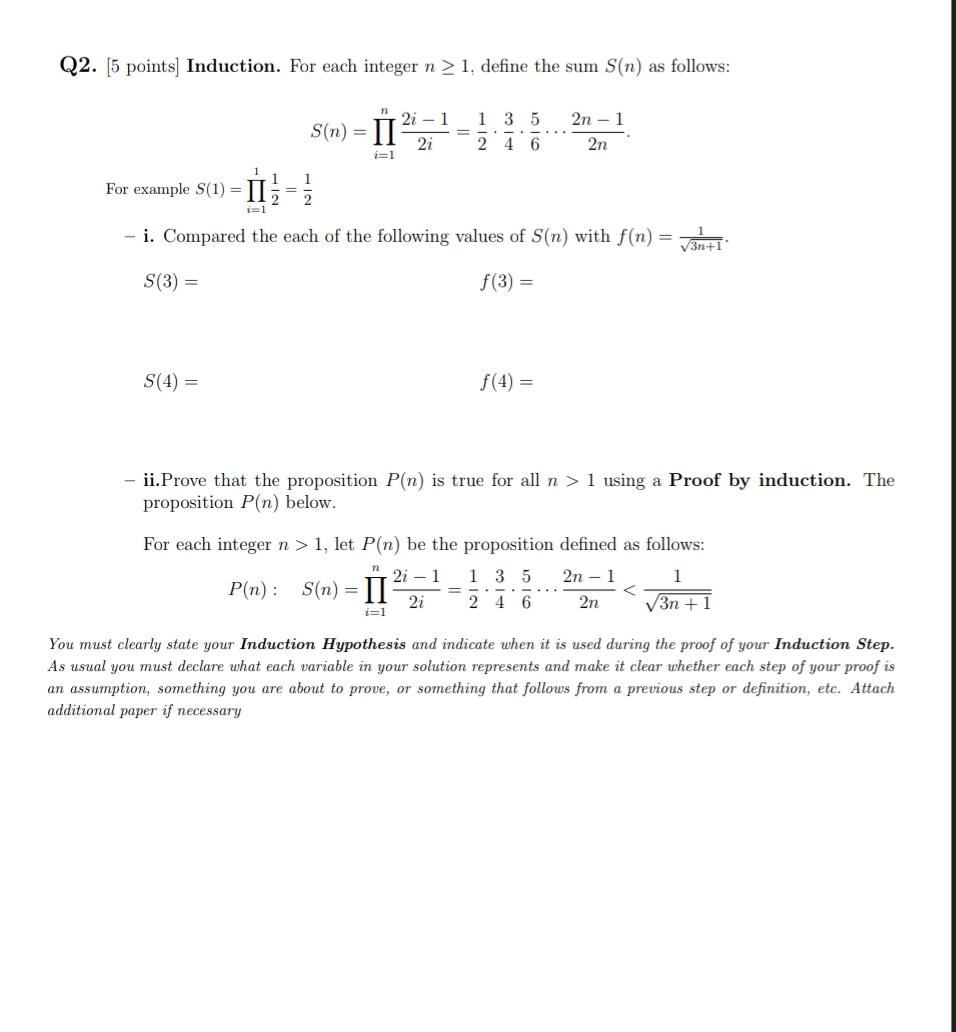 Q2 5 Points Induction For Each Integer 