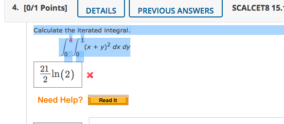 Solved 4. [0/1 Points] DETAILS PREVIOUS ANSWERS SCALCET8 15. | Chegg.com