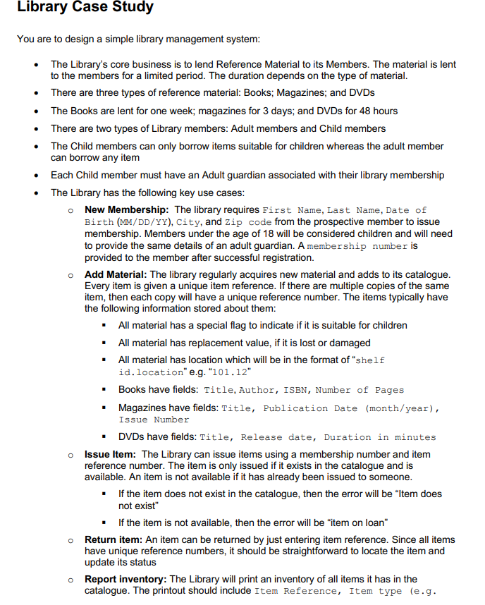 Solved rary Case Study are to design a simple library | Chegg.com