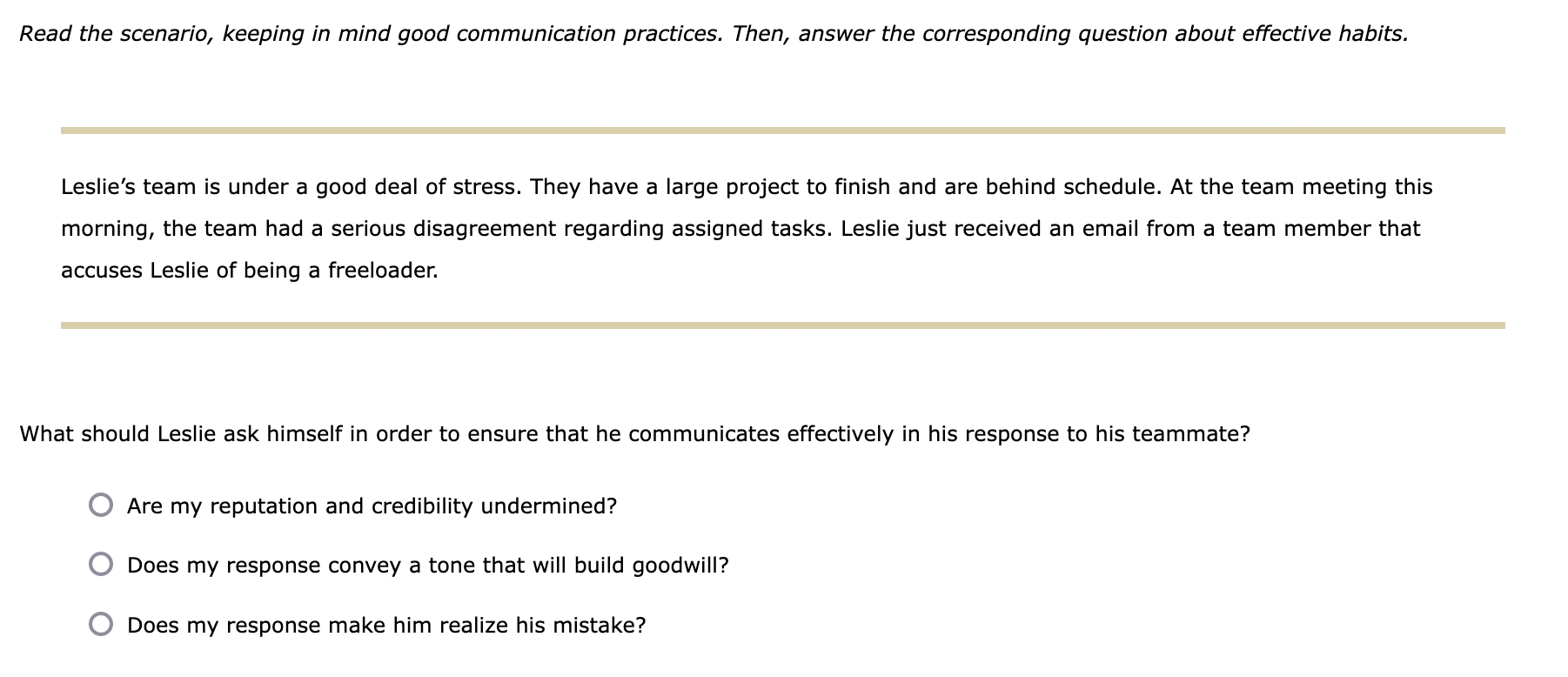 Read the scenario, keeping in mind good communication | Chegg.com