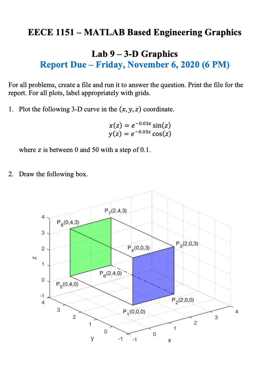 EECE 1151 – MATLAB Based Engineering Graphics Lab 9 – | Chegg.com