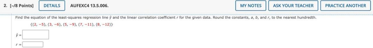 Solved 2. [-/8 Points] DETAILS AUFEXC4 13.5.006. MY NOTES | Chegg.com