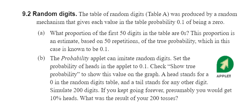 Solved 9.2 Random digits. The table of random digits (Table | Chegg.com