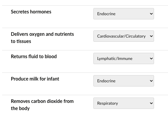 Solved Match the function to the organ system. Which one is | Chegg.com