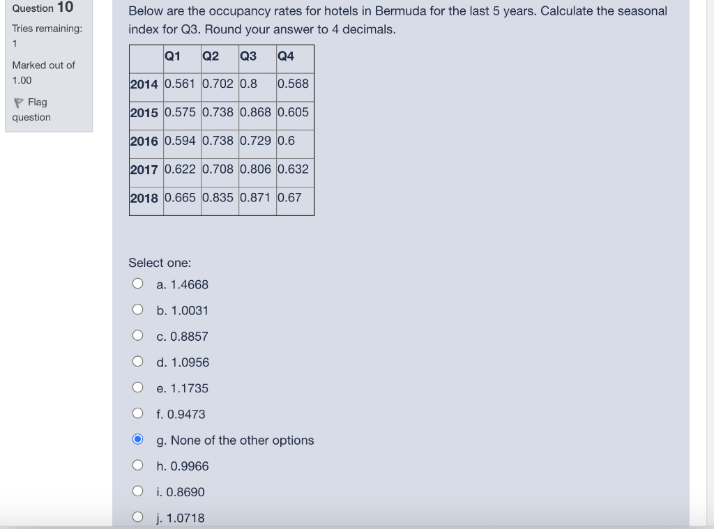 Solved Question 10 Below are the occupancy rates for hotels | Chegg.com