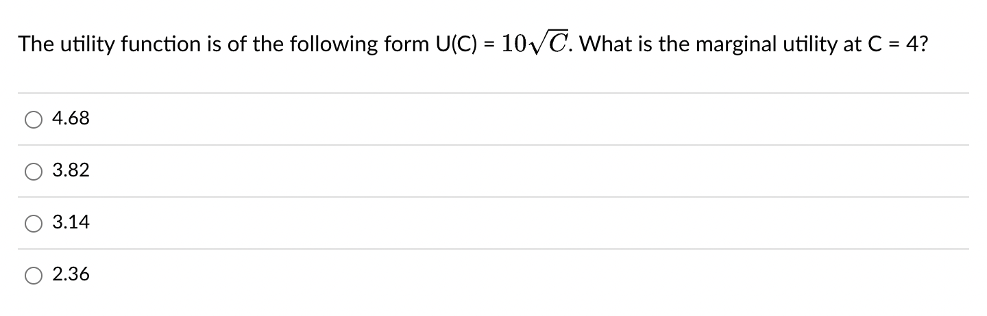 Solved The utility function is of the following form | Chegg.com