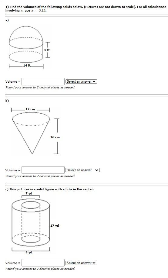 Solved 1) Find the volumes of the following solids below. | Chegg.com
