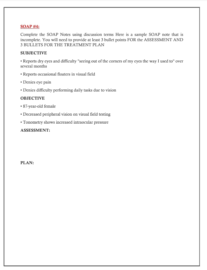 Solved SOAP \#4: Complete the SOAP Notes using discussion | Chegg.com