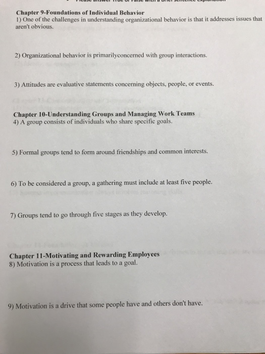 Solved Chapter 9-Foundations of Individual Behavior 1) One | Chegg.com