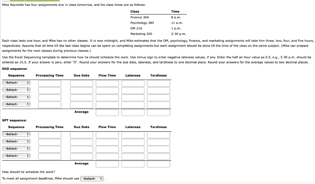 Solved Mike Reynolds has four assignments due in class | Chegg.com