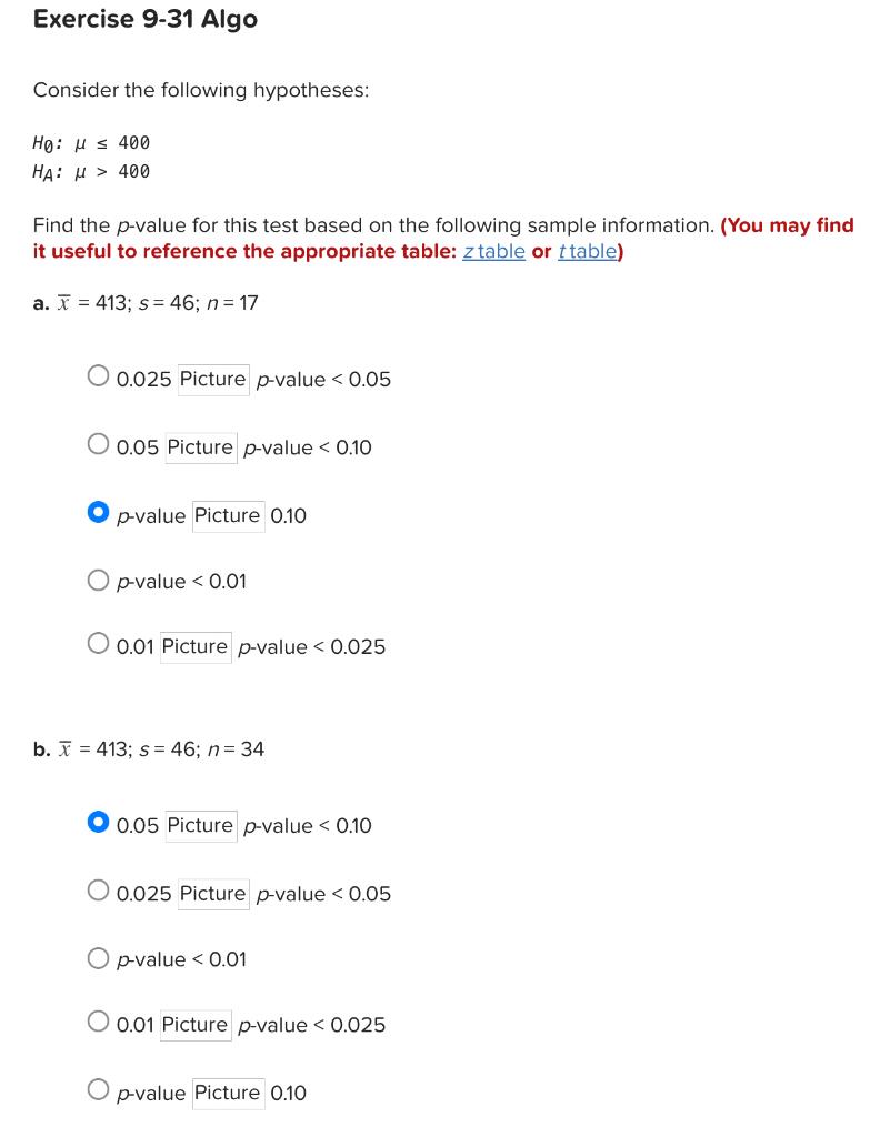 Solved Exercise 9-31 Algo Consider the following hypotheses: | Chegg.com