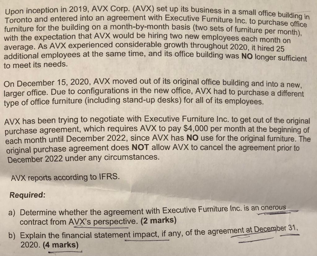 Solved Upon inception in 2019, AVX Corp. (AVX); set up its | Chegg.com