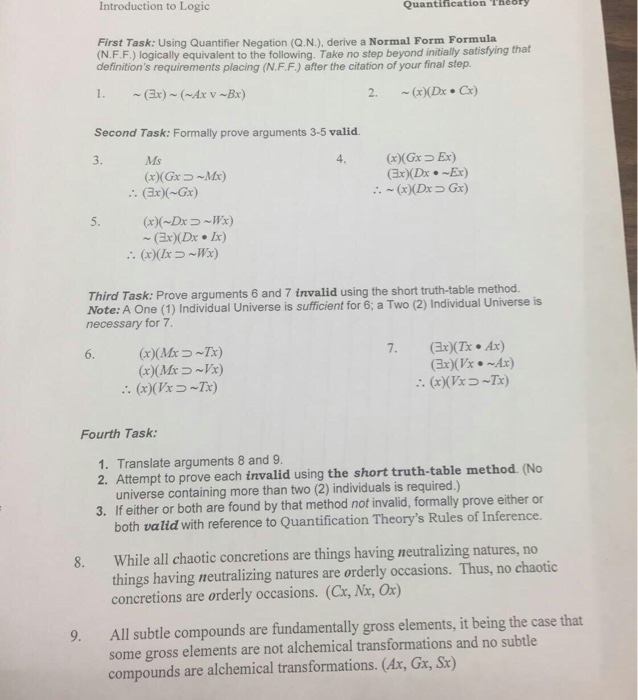 Solved First Task: Using Quantifier Negation (Q.N.), derive | Chegg.com