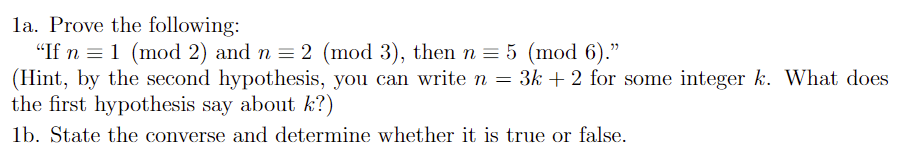 Solved la. Prove the following: “If n=1 (mod 2) and n = 2 | Chegg.com