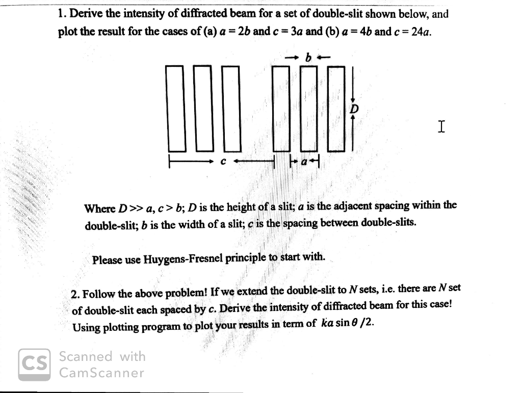 1. Derive the intensity of diftracted beam for a set | Chegg.com