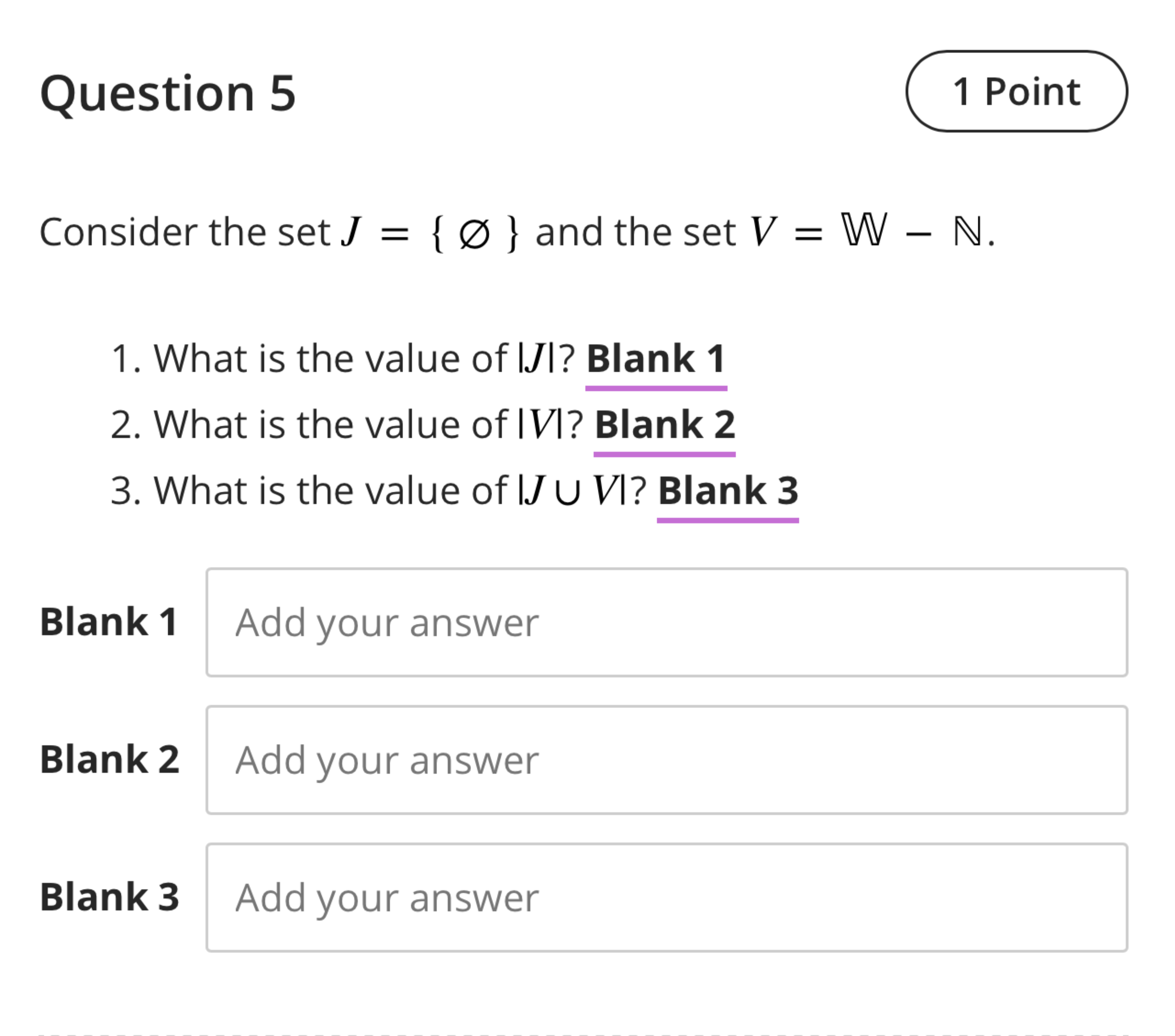 Solved Question 5Consider the set and the set V=W-N.What is | Chegg.com