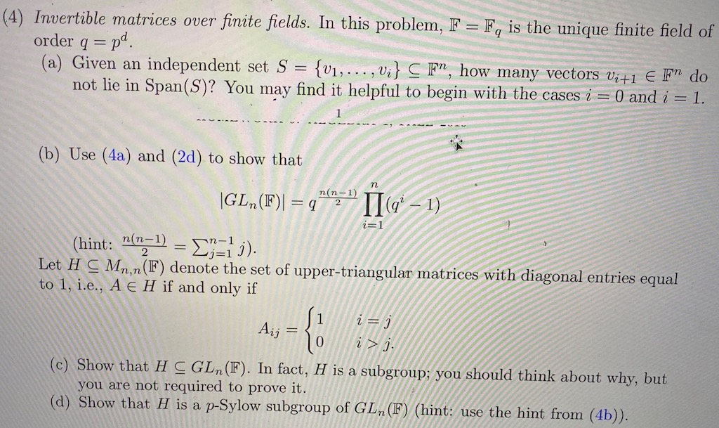 4) Invertible matrices over finite fields. In this | Chegg.com
