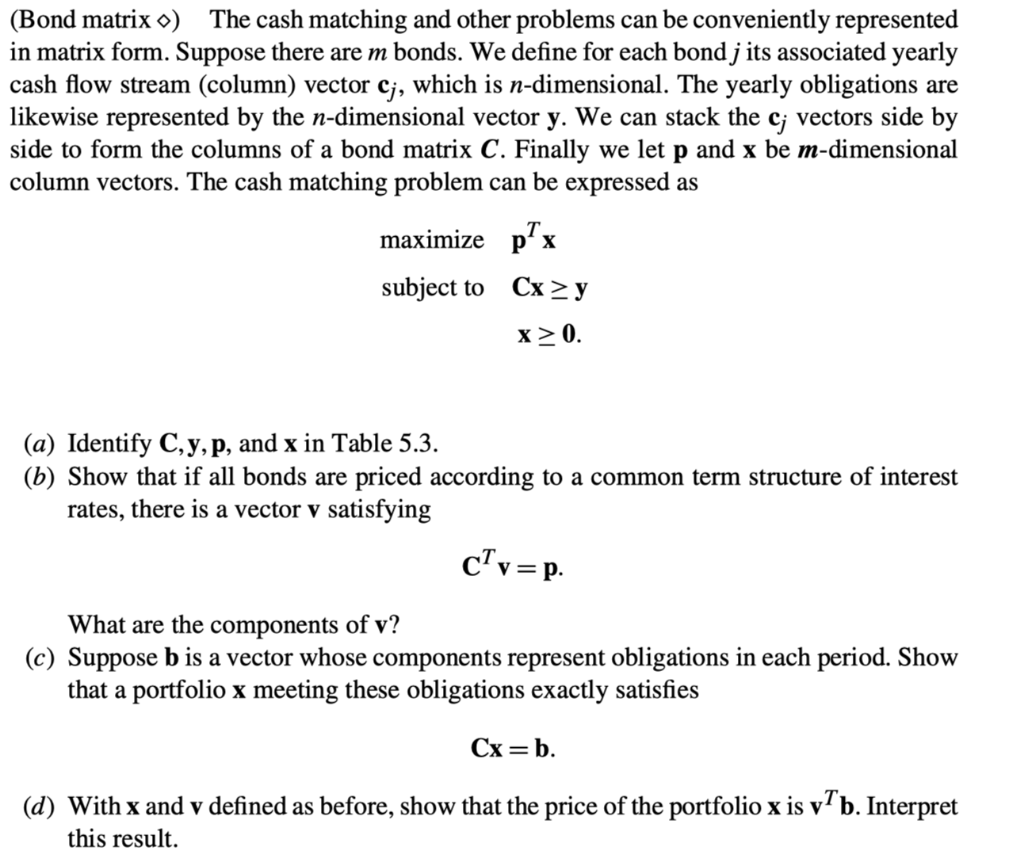 (Bond matrix o) The cash matching and other problems | Chegg.com
