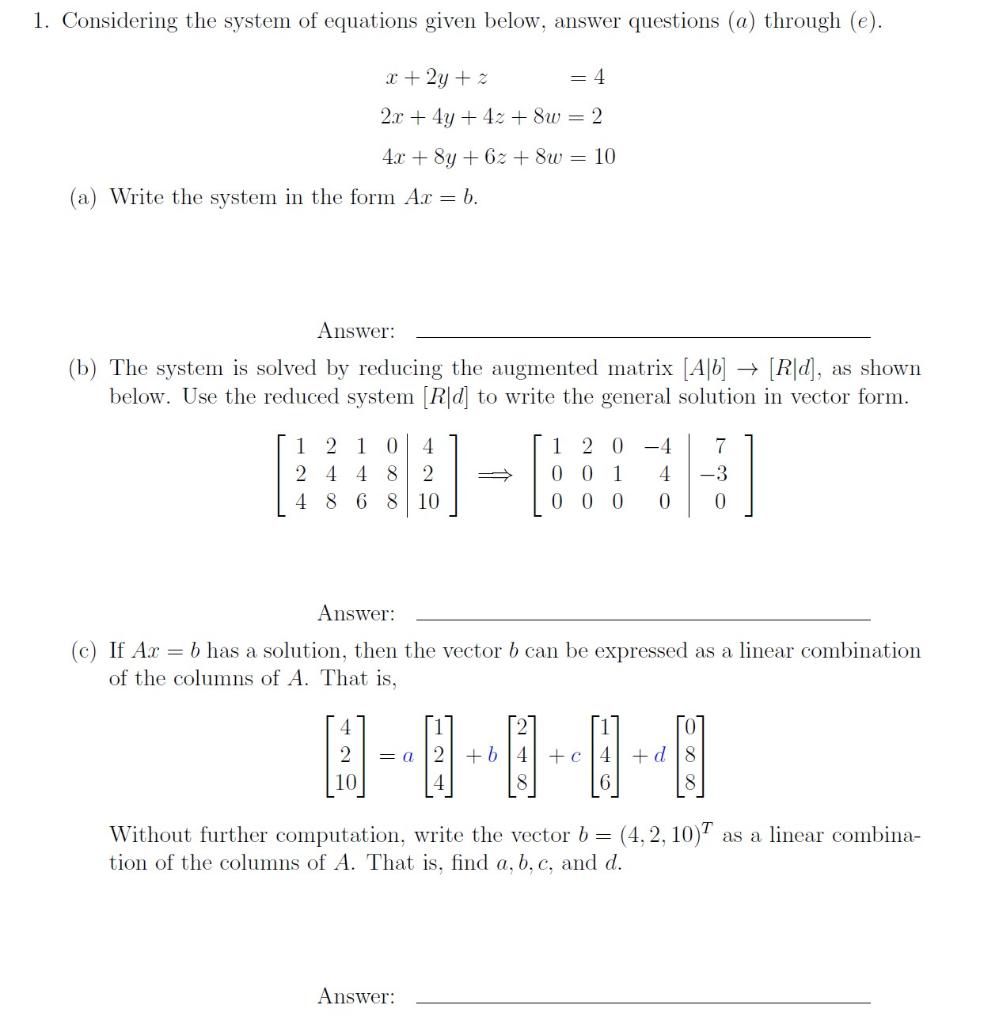 Solved Considering the system of equations given below, | Chegg.com