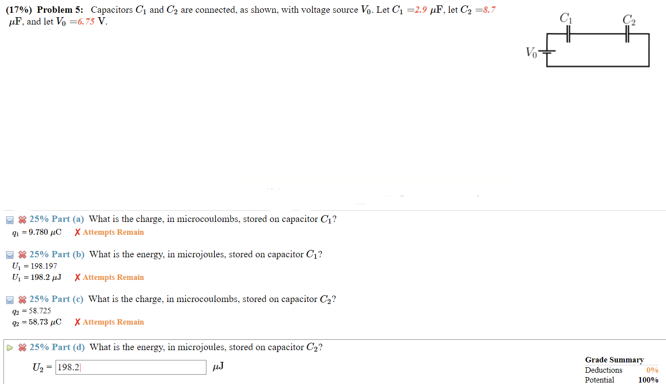 Solved (17\%) Problem 5: Capacitors C1 and C2 are connected, | Chegg.com