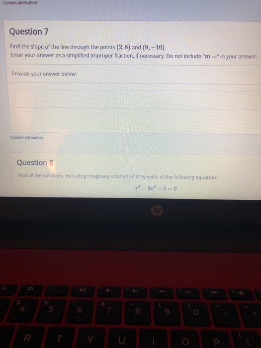 Solved Content attribution Question 7 Find the slope of the | Chegg.com