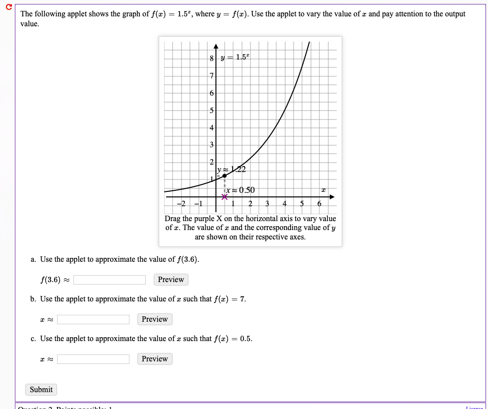 Solved The following applet shows the graph of f(x) = 1.5, | Chegg.com