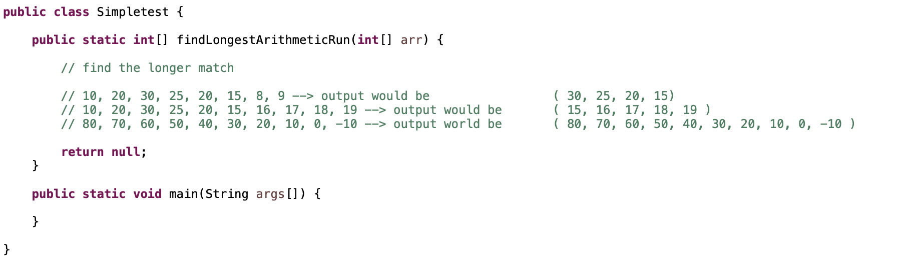 Solved public static int[] findLongestarithmetichun(int[] | Chegg.com