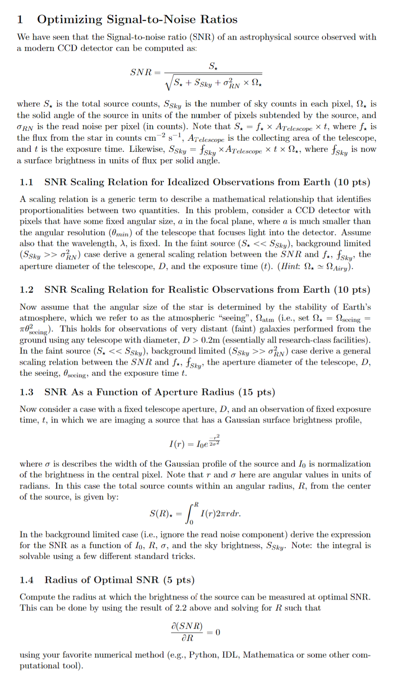 1 Optimizing Signal-to-Noise Ratios We have seen that | Chegg.com