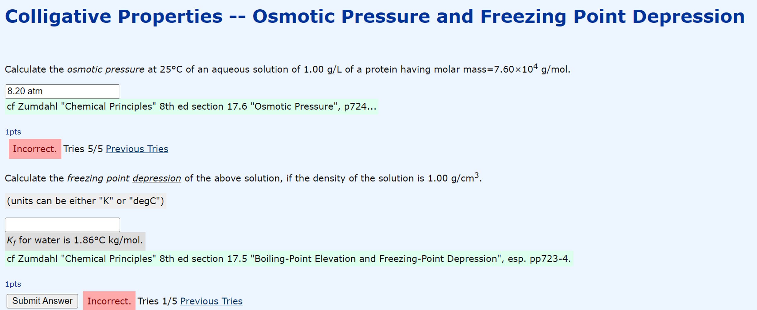 Solved Colligative Properties -- ﻿Osmotic Pressure and | Chegg.com