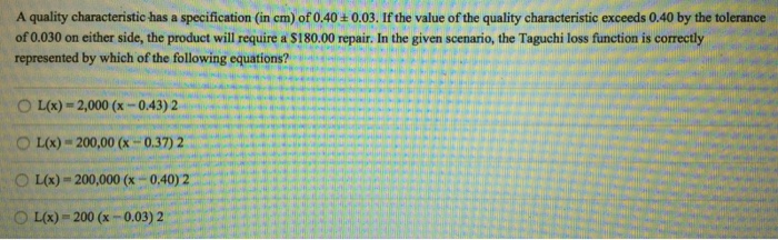 Solved A quality characteristic has a specification (in cm) | Chegg.com