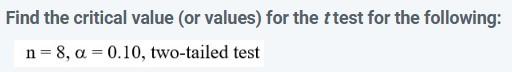 Solved Find the critical value (or values) for the t test | Chegg.com