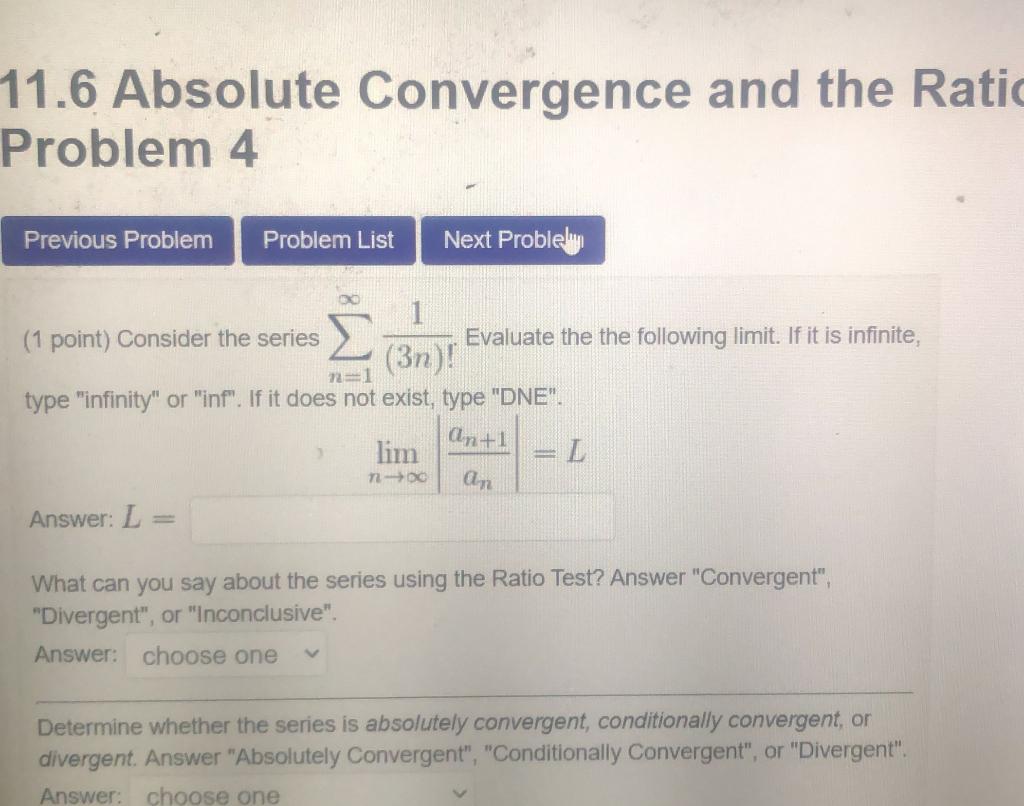 Solved 11.6 Absolute Convergence and the Rati Problem 4 (1 | Chegg.com
