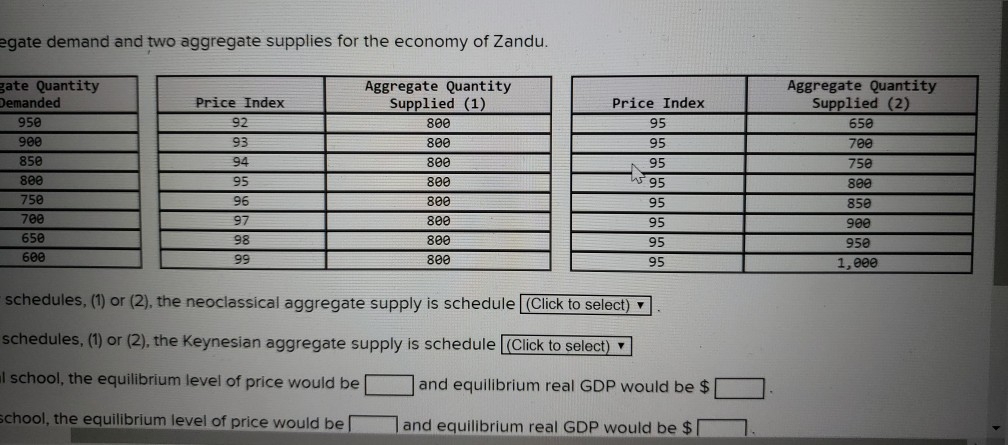 Solved The tables below show the aggregate demand and two | Chegg.com