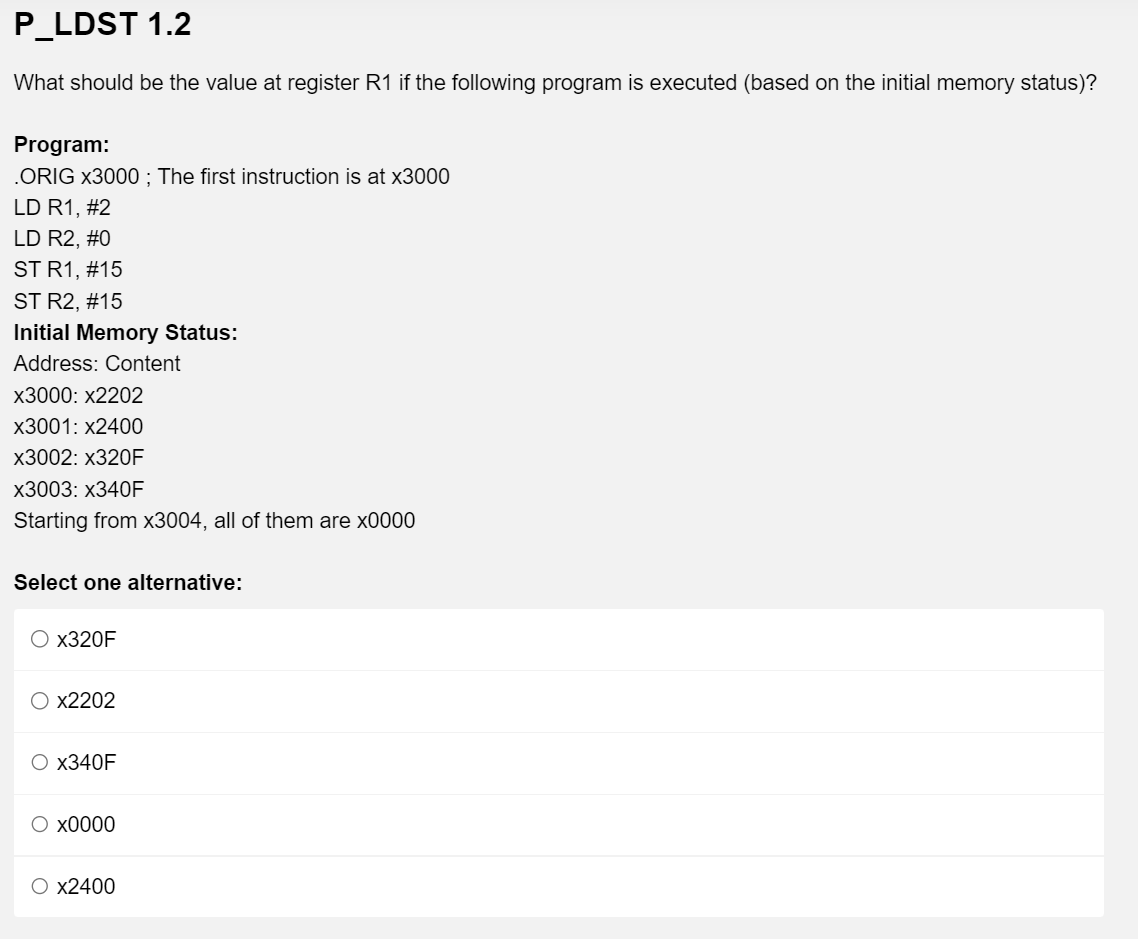 Solved P_LDST 1.2 What should be the value at register R1 if | Chegg.com