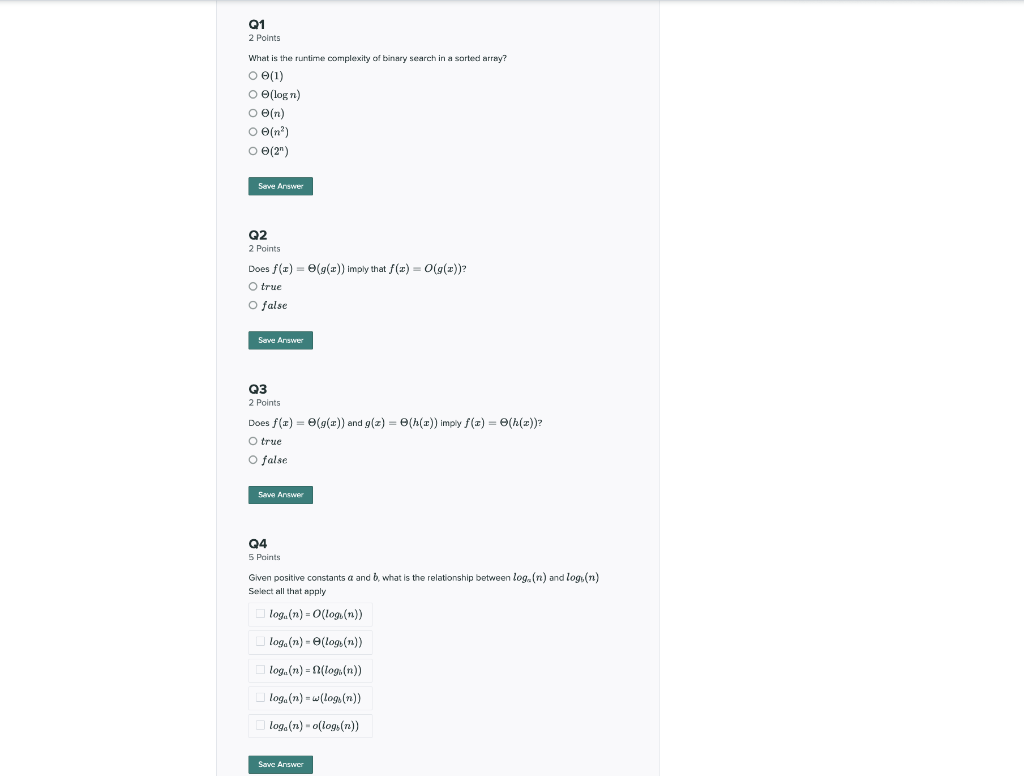 Solved Q1 2 Points What is the runtirme complexity of binary | Chegg.com