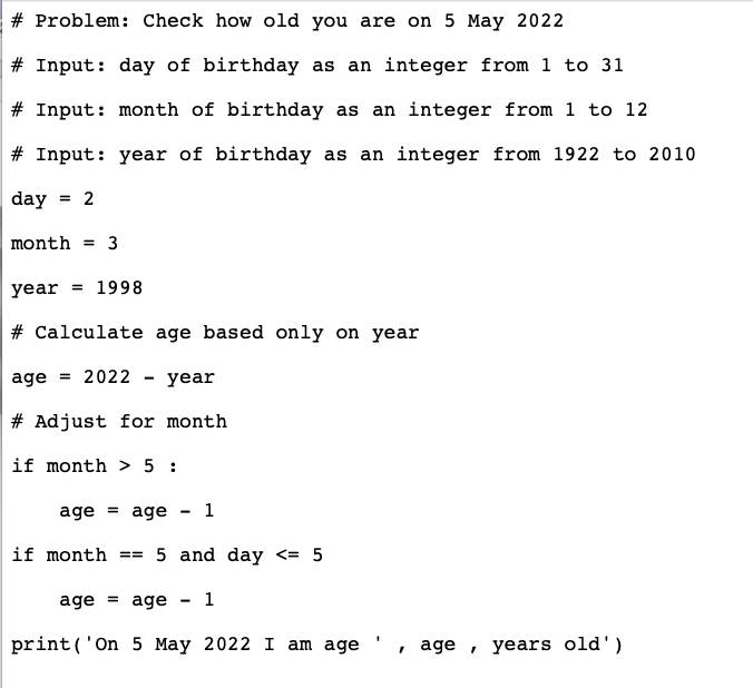 Solved A program is required to print the age of a student | Chegg.com