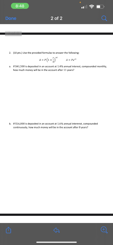 Solved 8:48 Done 2 of 2 2. (10 pts. Use the provided | Chegg.com