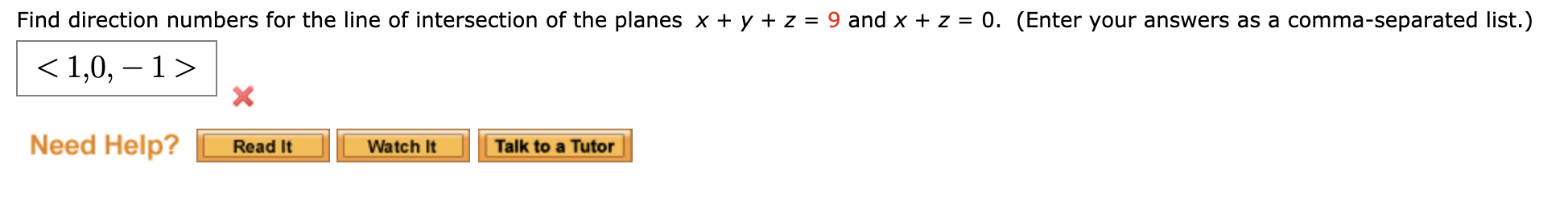 Solved Find direction numbers for the line of intersection | Chegg.com